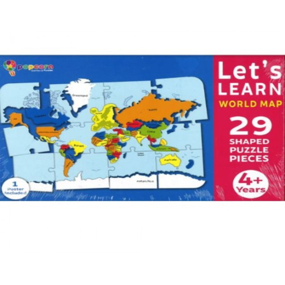 Let's Learn World Map - 29 Shaped Puzzle Pieces | Buy Online at Toycra