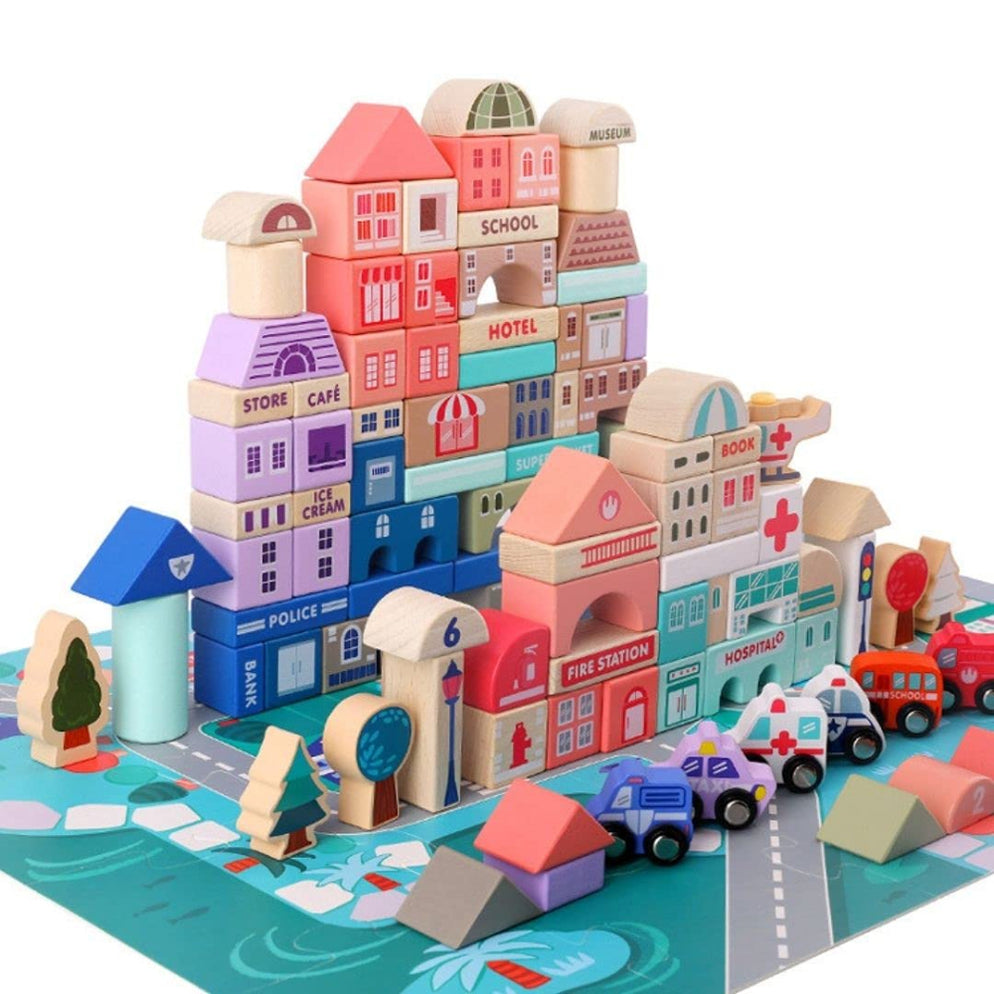 Open Ended 115 Pieces Wooden City Building Blocks — Toycra