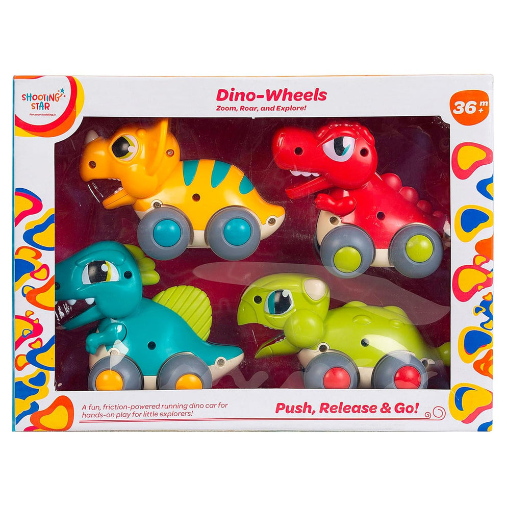 Shooting Star Dino Wheels, Friction Powered Running Dinosaur Pack of 4 ...