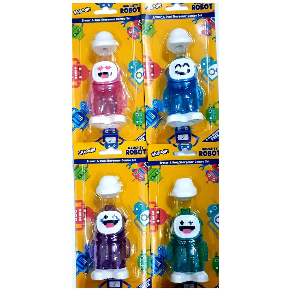 Skoodle Robot Eraser & Sharpener Combo Set (Pack of 4) — Toycra