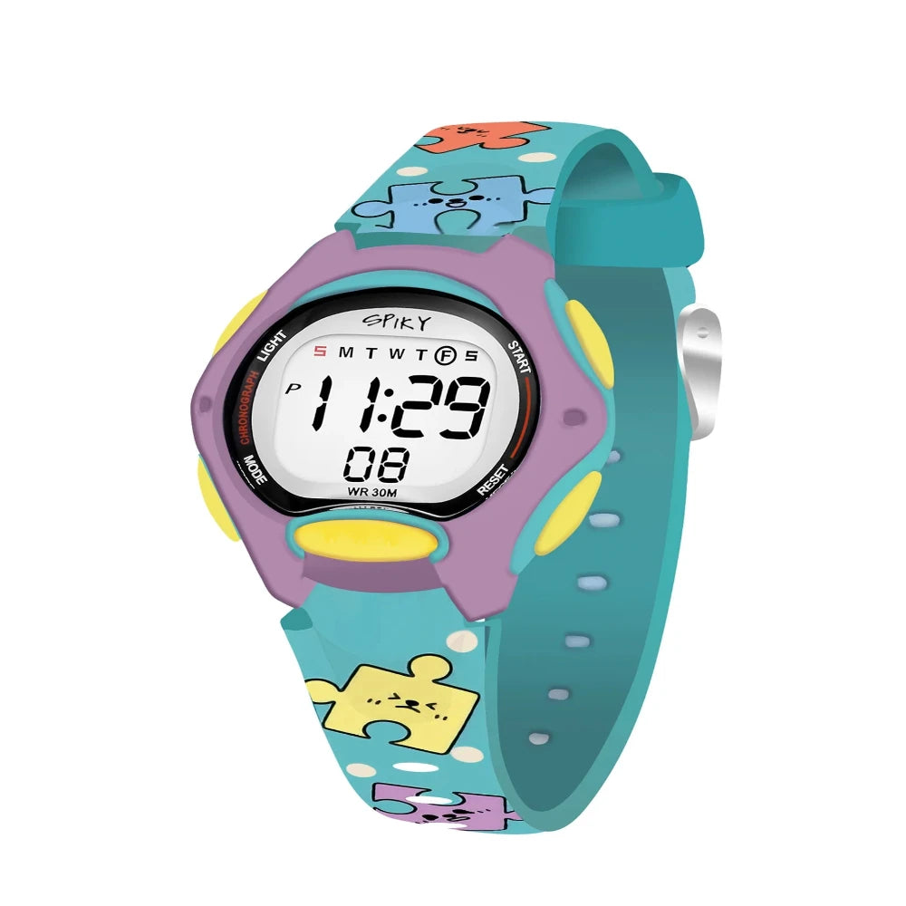 Spiky Eva18 Printed Strap Round Sports Digital Watch — Toycra